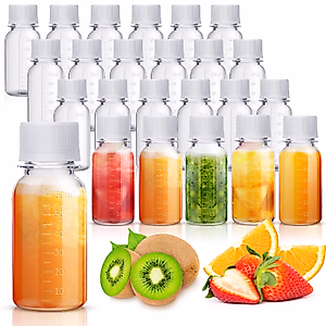 Zubebe 24 Pcs Plastic Bottles with Caps Clear Ginger Shots Bottles with Lids Leak Proof Small Juice for Freezer Mini Water Containers for Drink Milk Beer Coffee Liquid(2 oz)