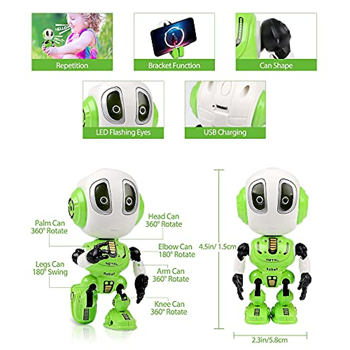 Aubllo Robots for Kids Toys Stocking Stuffers for Boys Girls-2022 Mini Talking Interactive Robots with 10 Hours Working Time USB Charging Led Eye Kids Toys for Boys Girls (Fruit Green)