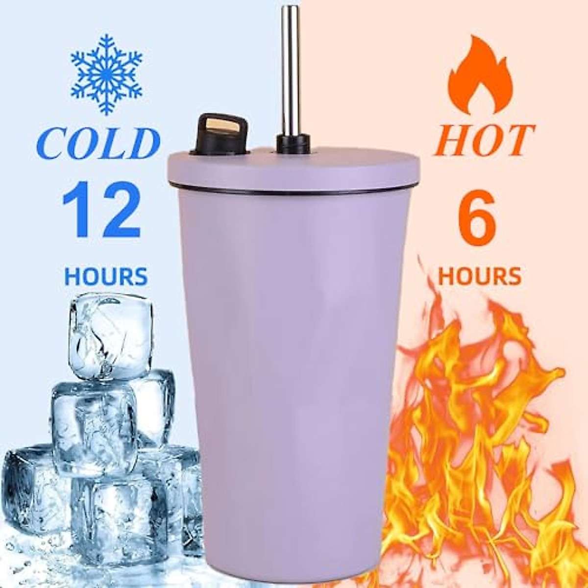 FRAGSCEN Insulated Tumbler with Lid and Straw, 20 OZ Stainless Steel Tumbler with Screw Lid, Iced Coffee Cup, Double Wall Vacuum Tumblers, Leakproof Water Bottle Travel Mug, Purple