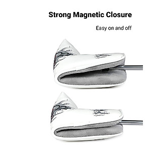 HAIYUE Golf Head Cover Putter Sports Skull Blade Club Headcovers Magnetic Closure Mirror Synthetic Pu Leather Embroidered Blade Fit All Brands Gift Accessories for Men Women White