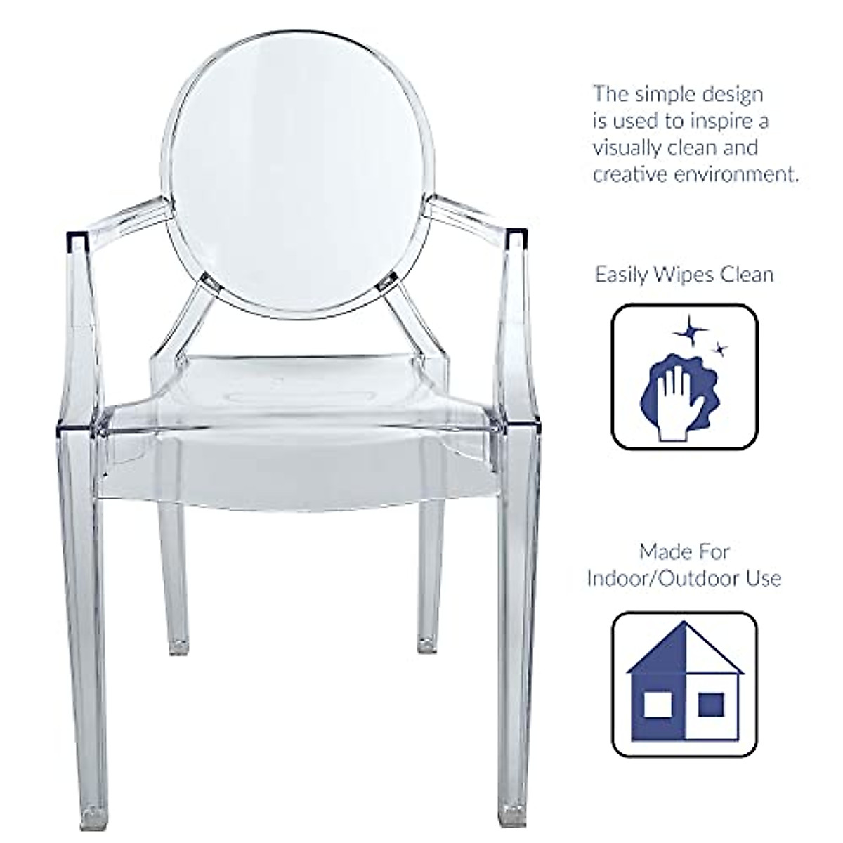 Modway Casper Modern Acrylic Stacking Kitchen and Dining Room Arm Chair in Clear - Fully Assembled