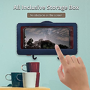 Keipc Shower Phone Holder Waterproof, HD Anti-Fog Phone Holder for Shower Wall Kitchen Mirrow, Touch Screen Phone Shower Holder Under 6.8 Inch (Dark Blue)