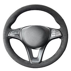 MEWANT Hand Sewn Dark Gray Steering Wheel Cover for Mercedes Benz A180 A200 B180 B200 C180 C200 C260 C300 E200 E300 CLS260 CLS300 GLC260 GLC300 GLE300 GLE320