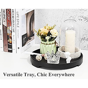 Lewondr Vanity Tray, Marbling Round Tray Resin Decorative Tray Organizer, Display Tray Storage Platter with Handle Table Storage with Elevated Foot for Cosmetic, Jewelry, 27 * 27cm - Matte Black