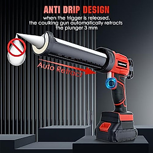 Cordless Caulk Gun, 21V Electric Caulking Gun Battery Powered with 2 Batteries & Charger & LED Light, 4 Adjustable Speeds Dripless Adhesive Caulk Gun Kit, 10oz/300ml Caulking Tool for Filling, Sealing