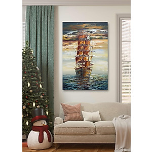 V-inspire Art,24x36 Inch Modern Abstract Hand painted Sailboat Oil Paintings Acrylic Painted Canvas Wall Art Decor for Living room Bedroom Dining room Artwork for Home Walls