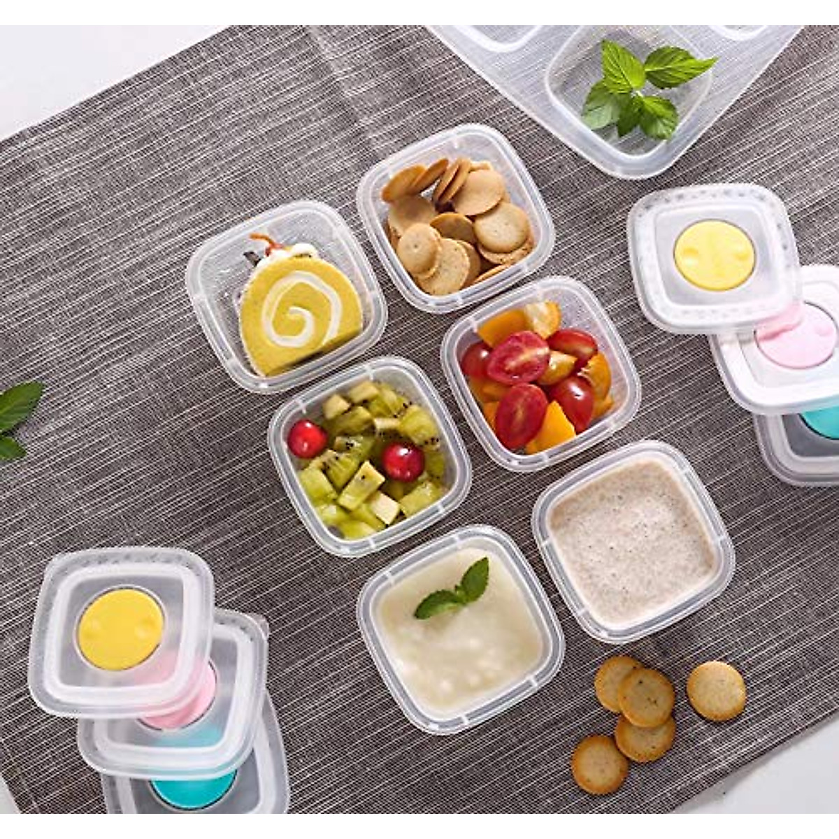 PandaEar Baby Food Snack Plastic Storage Container with Lids, 12 Pack Set BPA Free Freezer & Dishwasher Safe for Kids