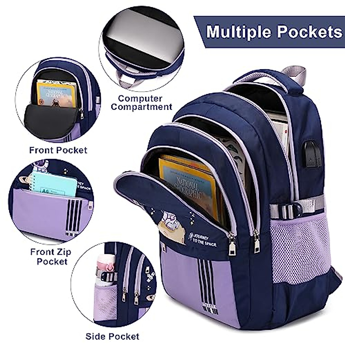 ACESAK Backpack for Girls - Girls Backpack Schoolbag for Girls Kids Children Teens Elementary Middle School Bags, Waterproof Lightweight Kids Bookbag Backpacks Casual Daypack with Lunch Bag Set