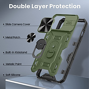 VEGO for iPhone 14 Pro Max Case, iPhone 14 ProMax Case with Slide Camera Cover Built-in 360° Rotate Ring Stand Kickstand Fit for Magnetic Car Mount Cover Case for iPhone 14 Pro Max 6.7" 2022 - Green