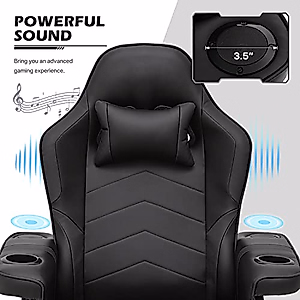 MoNiBloom Massage Gaming Chair with Speakers Video Game Chair Single Bedroom Sofa Recliner High-Back Comfy Gaming Couch with Footrest and Storage Bag Swivel Home Theater Seating with Cupholder, Black