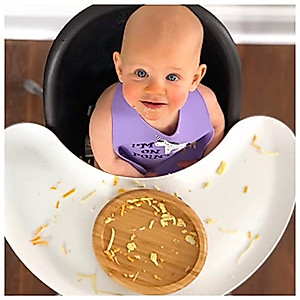 Avanchy® Classic Baby Plates Non Divided Bamboo with Suction for Babies Kids Toddler Food with Silicone Spoon for Feeding, Gray