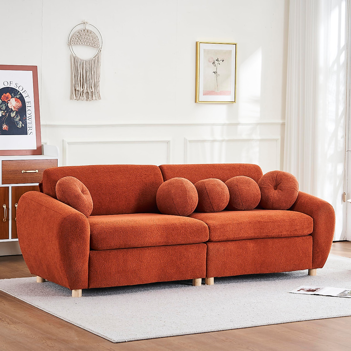DREAMODERN 84.6-inch Sectional Curved Sofa Couch for Living Room, Modern Contemporary Upholstered Sofa Couch Chenille Fabric Couch with 5 Decorative Throw Pillows for Apartment Office - Orange
