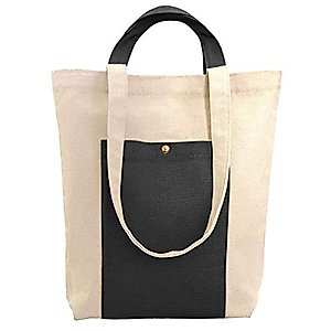 KELAMY Canvas Tote Bag for Women Two-Tone Shoulder Bag with Pockets & Handles – Gifts for Her, Company Gift, Bachelorette Party Gift (Black)