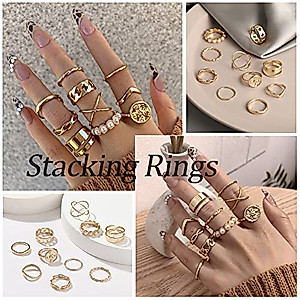 YEEZII 68 Pcs Gold Knuckle Rings Set for Women, Stackable Rings Boho Joint Finger Midi Rings Silver Hollow Carved Crystal Stacking Rings Pack