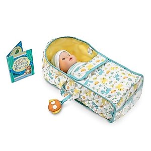 Melissa & Doug Mine to Love Bassinet Play Set Portable Carrier for Dolls with Crinkle Toy, for 3+ years, Nursery Rhyme Book