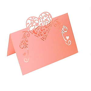 Wealrit 50 pcs 4.7"×3.5" Heart-Shaped Hollow Seating Cards Pink Table Place Cards Laser Cut Wedding Place Cards Small Tent Cards for Wedding Banquet Party Anniversary