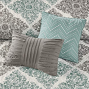 Madison Park Claire Quilt Modern Design - All Season, Breathable Coverlet Lightweight Bedding Set, Matching Shams, Decorative Pillow, King/Cal King (104 in x 94 in), Diamond Aqua 6 Piece
