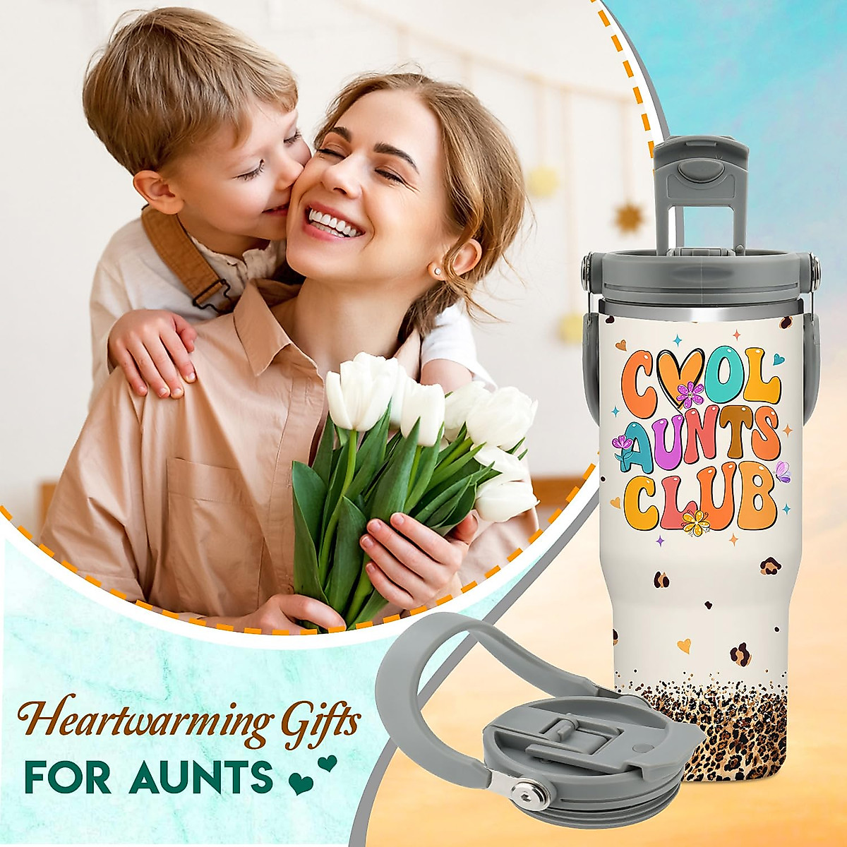 TAMUNBEE Aunt Gifts from Niece, Nephew - Birthday, Mothers Day, Thanksgiving, Christmas Gifts for Auntie - Best Aunt Ever Gifts Ideas - 30oz Tumbler With Handle