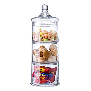 Diamond Star 14.5" 3 Tier Decorative Round Glass Storage Jars with Lids, Decorative Round Stackable Snack Storage Canister with Lid for Sweets, Animal Treats, Nuts, Coffee Bean and Building Blocks