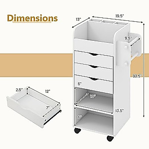 Giantex Craft Storage Cart - Utility Organizer Cart with 3 Drawers, 3 Shelves, 3 Slotted Compartments, 2 Rolling Rods, Crafting Sewing Cabinet on Wheels for Wrapping Paper Scrapbook Ribbon (White)