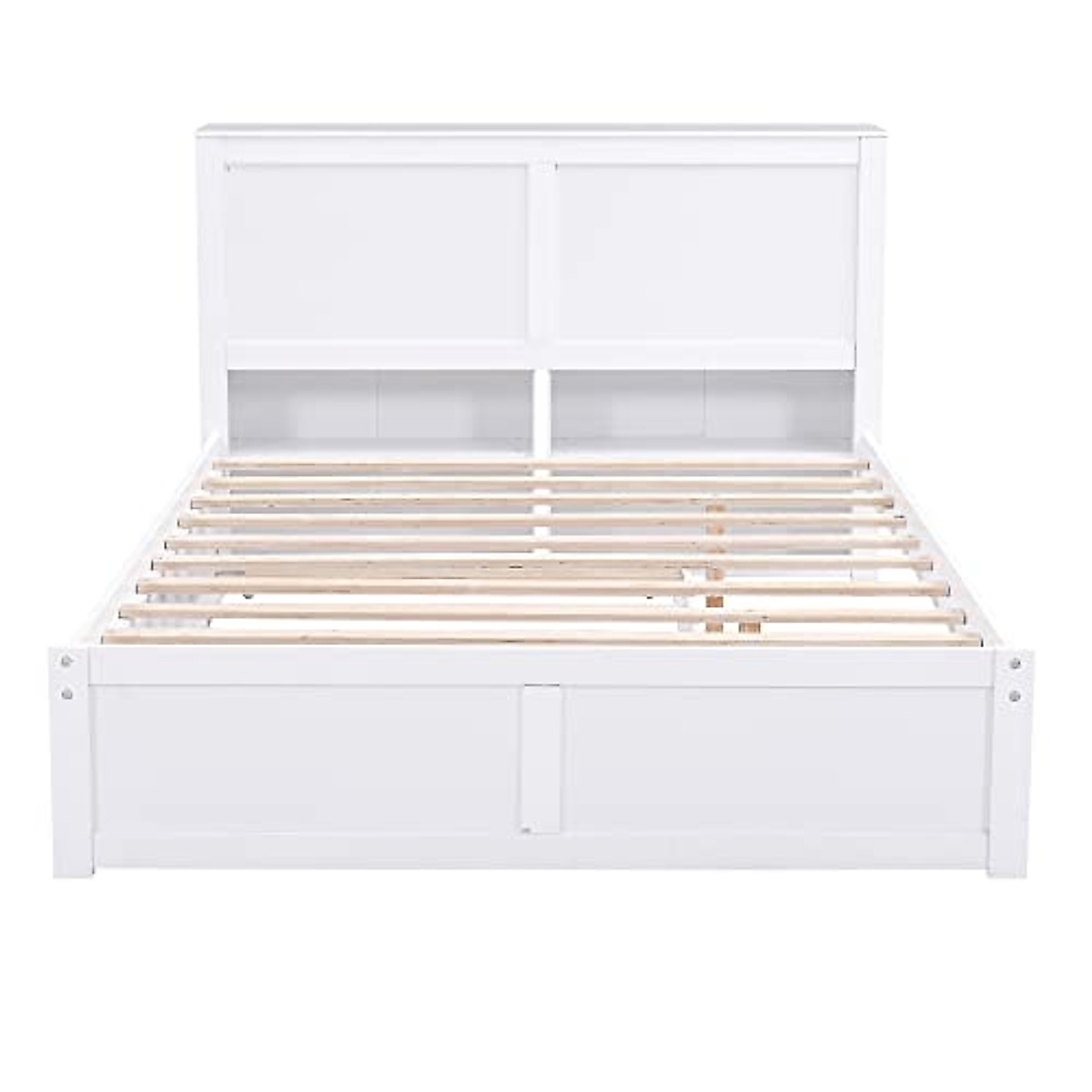 BIADNBZ Full Size Storage Platform Bed with Pull Out Shelves and Twin Size Trundle, Wooden Bedframe with Headboard, for Kids Teens Adults Bedroom, White