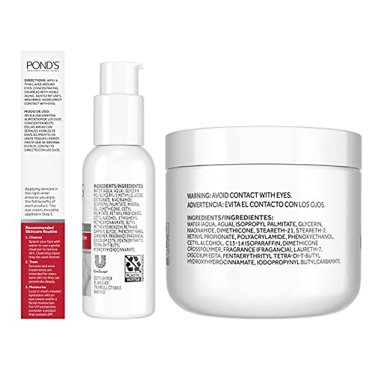 Pond's Rejuveness Wrinkle Cream Skin Care bundle includes Eye Cream, Face Serum, and Anti-Aging Night Cream Vitamin B3 and Retinol Complex 3 Count