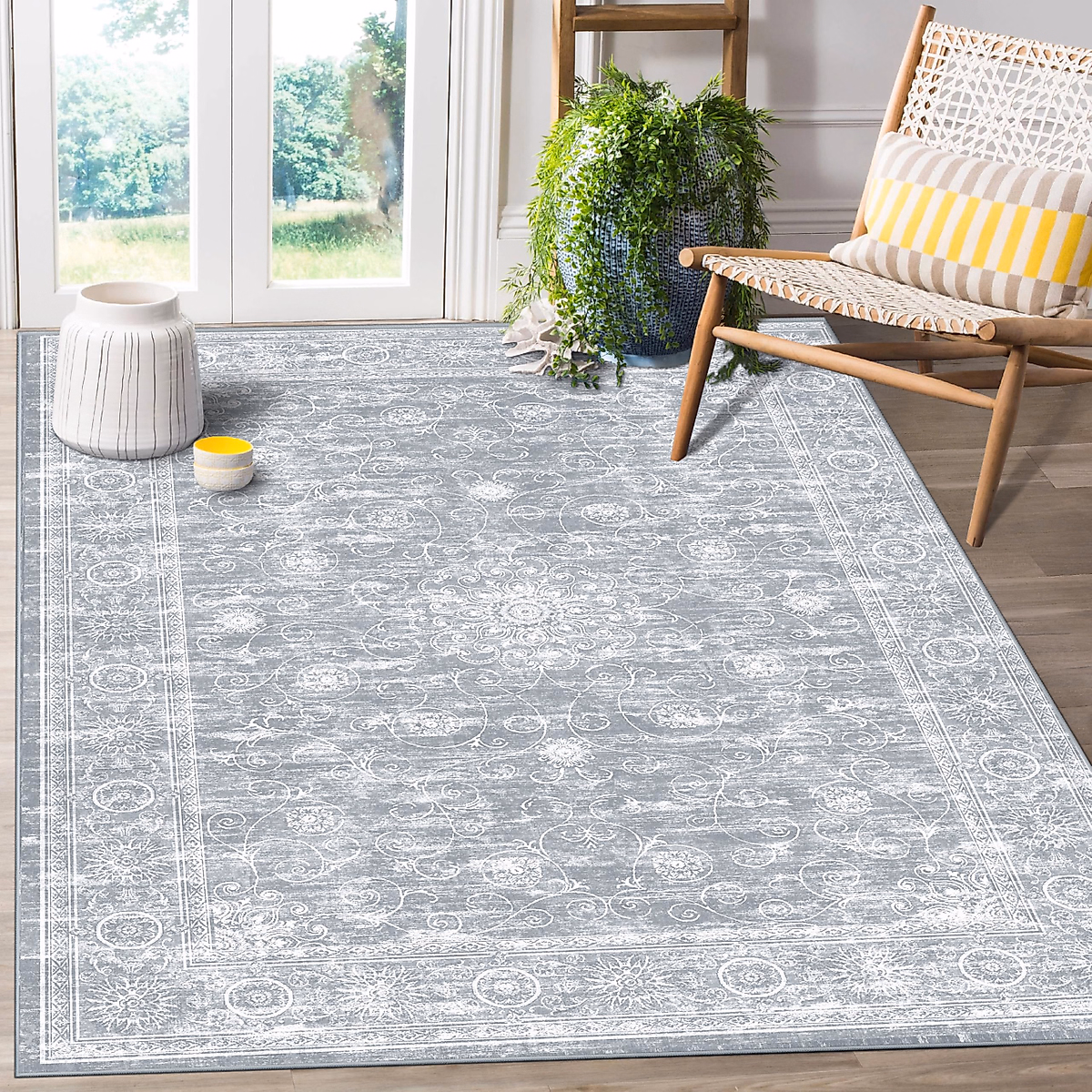 SunNewt Area Rug Living Room Rug 5'x 7' Non-Slip Washable Rug Stain Resistant Bedroom Rug Low Plie Entryway Rug Pale Grey