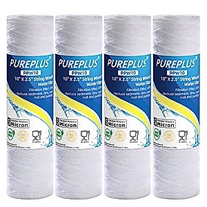 5 Micron 10"x2.5" Whole House String Wound Sediment Filter for Well Water, Replacement Cartridge for Universal 10 inch RO System, WP-5, Aqua-Pure AP110, CFS110, Culligan P5, WFPFC4002, CW-MF, 4Pack