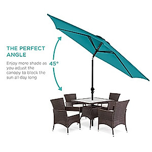 Best Choice Products 10ft Outdoor Steel Polyester Market Patio Umbrella w/Crank, Easy Push Button, Tilt, Table Compatible - Cerulean