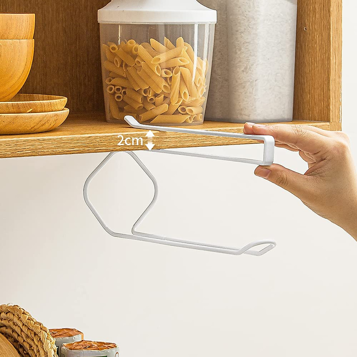 LINFIDITE Paper Towel Holder Hanger Under Cabinet Wine Glass Holder Paper Towel Racks No Drilling Sliding Wall Mount Paper Rolls Rack Kitchen Hanging Storage Rack