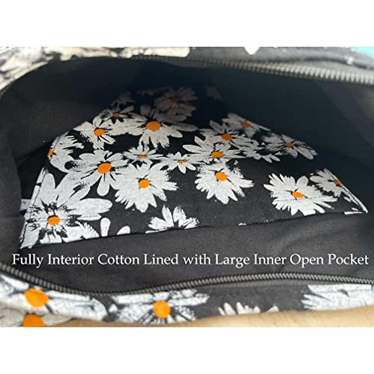 FULLY LINED Daisy Print Crossbody Bag with Front Phone Pocket - Floral Boho Shoulder Purse - Medium