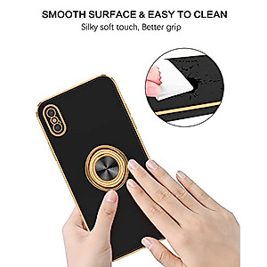 BENTOBEN iPhone Xs Case, Phone Case iPhone X, Slim Fit Sparkly Kickstand Ring Holder Design Shockproof Protection Soft TPU Bumper Drop Protective Girls Women Boys iPhone Xs/X 5.8" Cover, Black/Golden