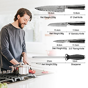 Chefs Knife Set with Gift Box, 4 Pieces Damascus Kitchen Knife Set, VG10 Steel Professional Knife Sets for Chefs, Knife Set with Non-slip Micarta Handle, Knife Sharpener and Chefs Knife