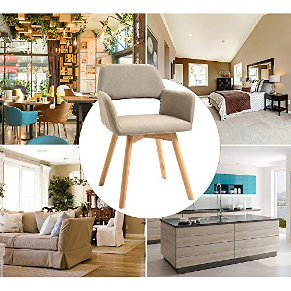 HOMCOM Dining Chairs Set of 2 Home Modern Accent Armchair for Bedroom Living Room with Fabric Surface and Solid Wood Legs, Taupe