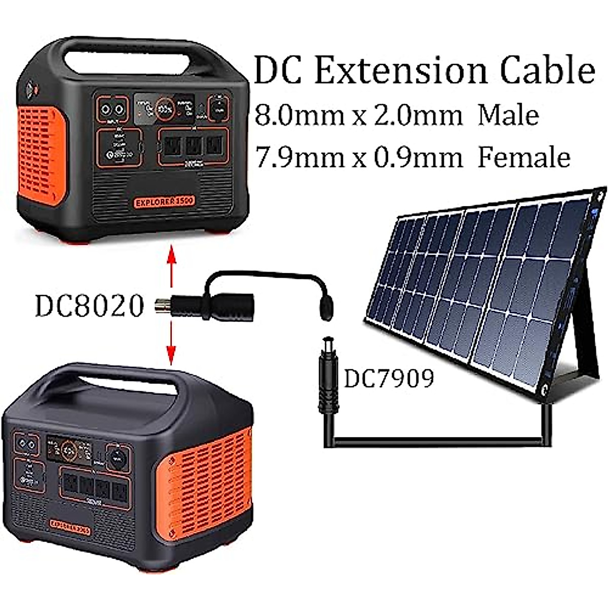 HCFeng DC 8020 Male to DC 7909 Female Adapter DC 8mm x 2mm to DC 7.9mm x 0.9mm DC8mm Connector with Silicone Clasp for Solar Panel RV Portable Power Station Ex-plo-RER 1500/2000[1pack+Clasp]