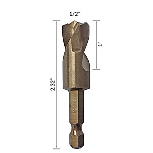 NordWolf 1/2" M35 Cobalt Stubby Drill Bit for Stainless Steel, Hard Metals & Cast Iron, with 1/4" Hex Shank for Quick Chucks & Impact Drivers