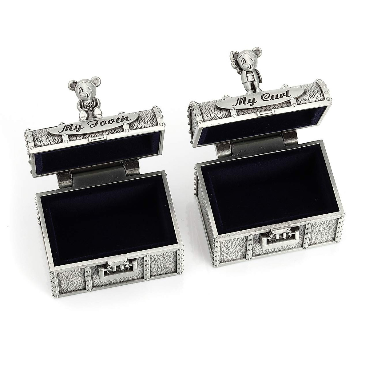 Mogoko Baby Tooth Treasure Chest Box, Silver Tooth Holder and Curl Organizer Set, Cute Teeth Fairy Keepsake Box for Child Kids