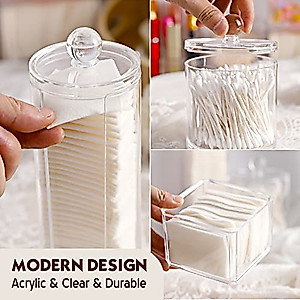 Zopeal 8 Packs Cotton Swab Holder Acrylic Bathroom Organizer Clear Plastic Apothecary Jar Makeup Organizers Bathroom Cosmetic Cotton Pad Holder Acrylic Stackable Cotton Ball and Swab Holder Organizer