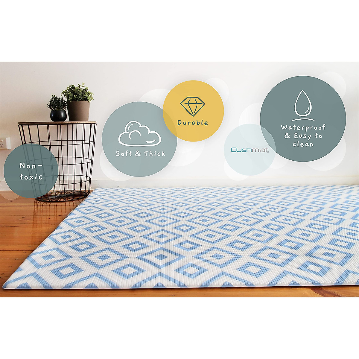 Stylish Reversible Foam Floor Mats – Soft Baby Play Mat for Playing, Tummy Time, Crawling Mat | Toddler, Kids playmat |Exercise Mat, Yoga Mat | Non-Toxic, Waterproof, Easy-to-Clean | Large Gray - Blue