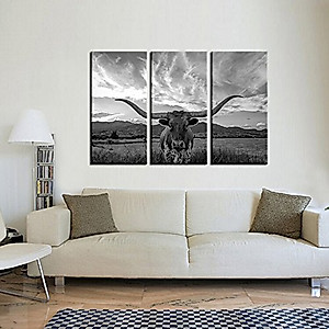 Kreative Arts - Large Modern Canvas Wall Art for Home and Office Decoration Animal Pictures Print Art on Canvas Texas Longhorn Canvas Prints Giclee Artwork for Wall Decor 16x32inchx3pcs
