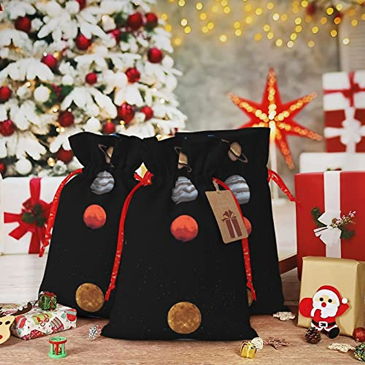 Drawstrings Christmas Gift Bags Galaxy-Starry-Sky-Planets Presents Wrapping Bags Xmas Gift Wrapping Sacks Pouches Medium