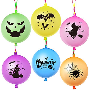ZMCINER 36 PCS Halloween Punch Balloons, Halloween Punching Balloons Party Favor Supplies Decorations, Goodie Bag Filler, Trick or Treat Game, Halloween School Classroom Game (6 Themes)