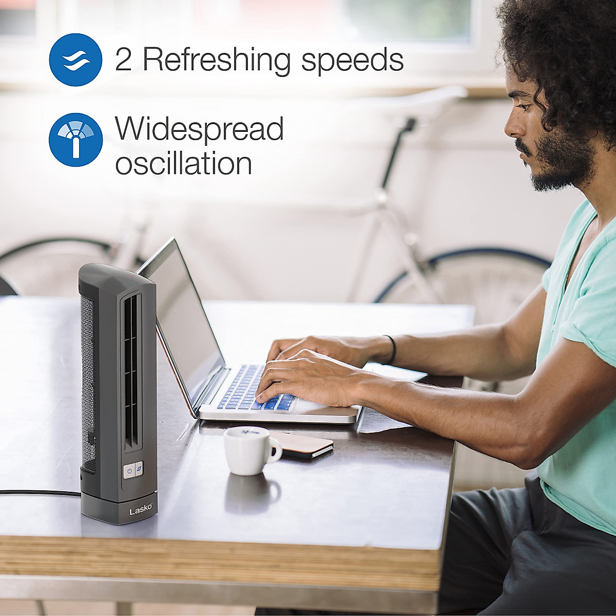 Lasko 4000L 4000 Air Stik Ultra-Slim Oscillating Table Fan for Indoor, Bedroom, Home Office and More, Gray, 14 inches