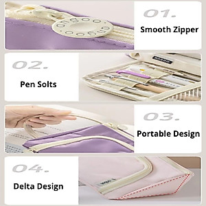 Big Capacity Pencil Case Multiple Compartments Large Pencil Pouch with Opening Front Flap Pen Bag Box Organizer Storage Aesthetic Stationery Cosmetic for Women Office Essentials (Pink)