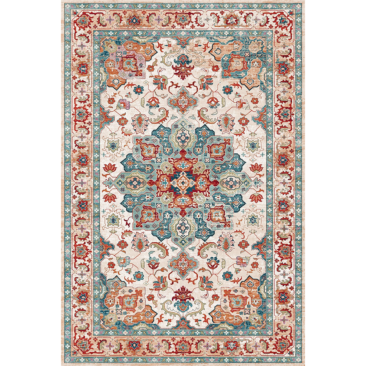 5x7 Rug for Living Room, Large Vintage Area Rugs Soft Non-Slip Non Shedding Washable Tribal Printed Stain Resistant Carpet with 8 PCS Rug Tape for Bedroom Office Dining Room