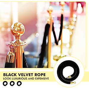6 Pack Velvet Stanchion Rope, 5 Feet Crowd Control Stanchion Ropes Safety Barrier with Gold Plated Hook for Carpet Events Movie Theaters Grand Openings Hotels Party (Black,6 Pcs)