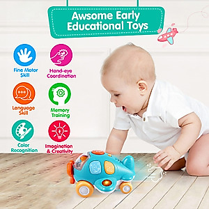 Baby Toys 12-18 Months Electronic Airplane Toys for 1 Year Old Boy Girl Gifts Musical Toys for Toddlers 1-3 Learning Educational Toys for 1 Year Old Crawling Toys Gifts for 1 2 3 Year Old Boys Girls