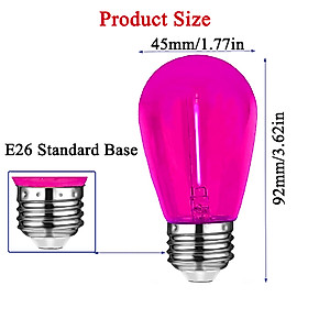 S14 Pink LED Bulb 1W Shatterproof Pink Replacement Light Bulb E26 Base LED Filament Edison Pink Colored Lights S14 Waterproof Outdoor String Replacement Bulbs for Home Yard Patio Wedding,15 Pack