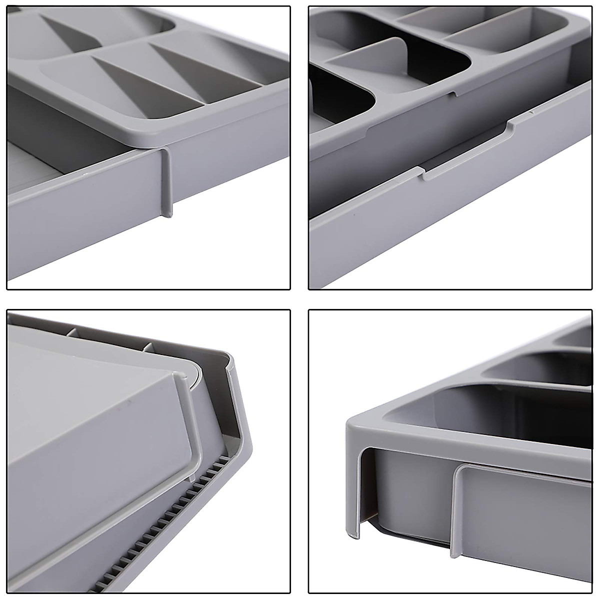 Kacua Silverware Tray for Drawer, Expandable Kitchen Drawer Organizer, Utensil Tray Drawer Organizer for Silverware, Flatware, Knives, Gray