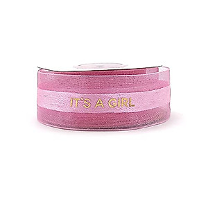 Satin and Organza Pink Ribbon - It's a Girl for Baby Shower - Decoration for Your Baby Shower (Pink and Gold)